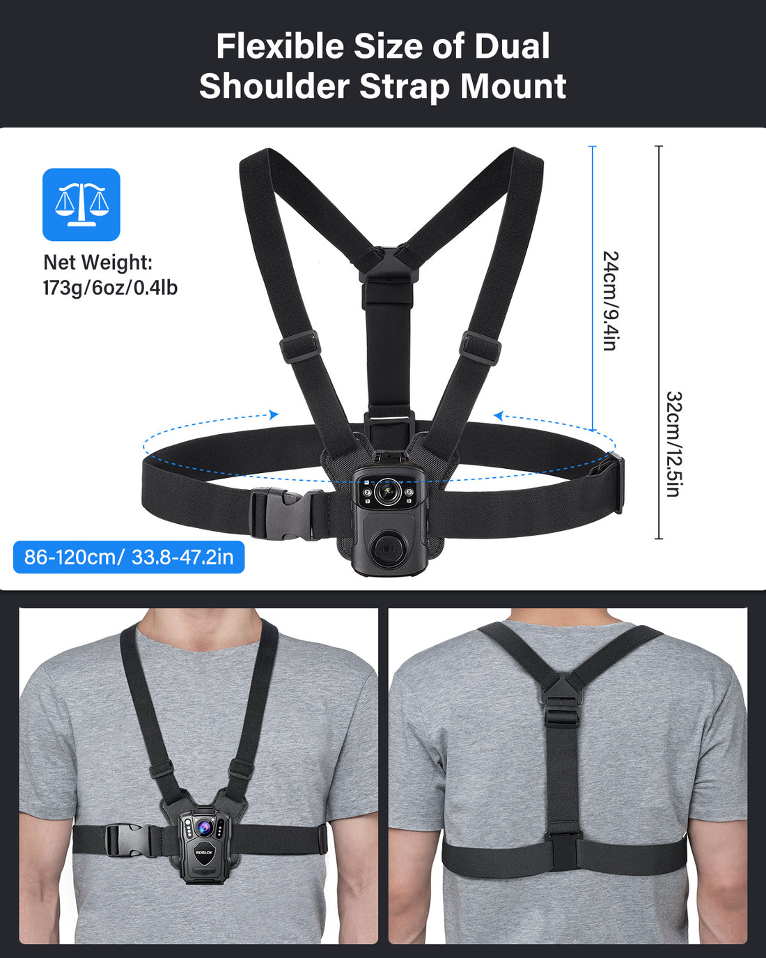 BOBLOV NEW Dual Shoulder Mount, Vest Mount for All Brand Body Camera,