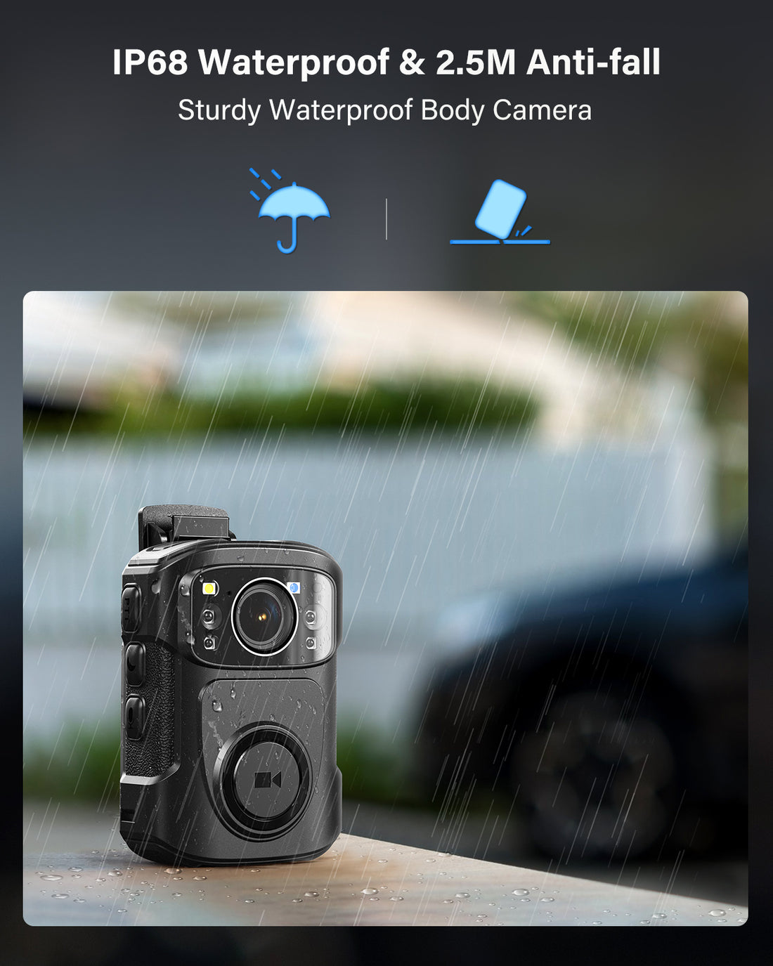 BOBLOV B4K5 4K Body Camera, IP68 GPS Body Worn Camera for 11Hrs Video