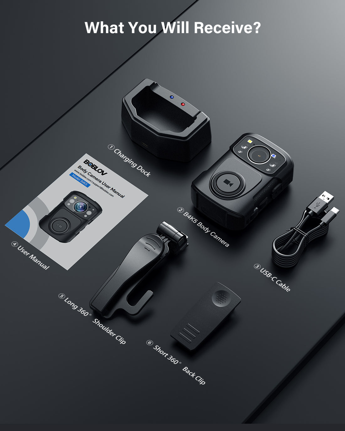 BOBLOV B4K5 4K Body Camera, IP68 GPS Body Worn Camera for 11Hrs Video