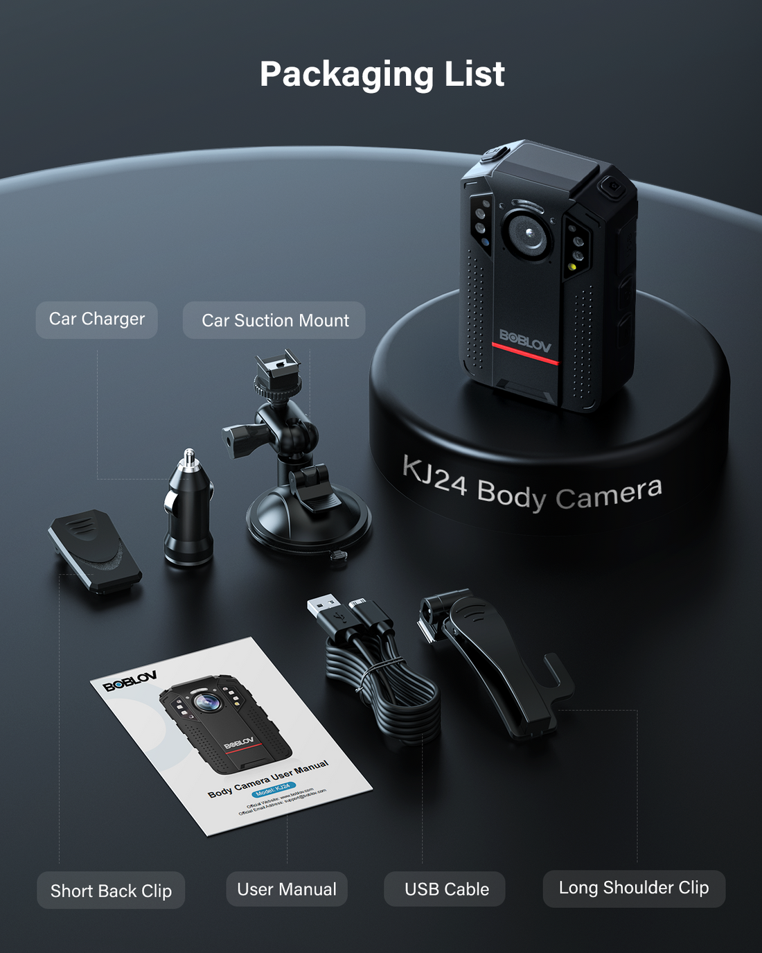 BOBLOV KJ24 Body Camera, 128GB 4K GPS Bodycam with Car Suction Mount