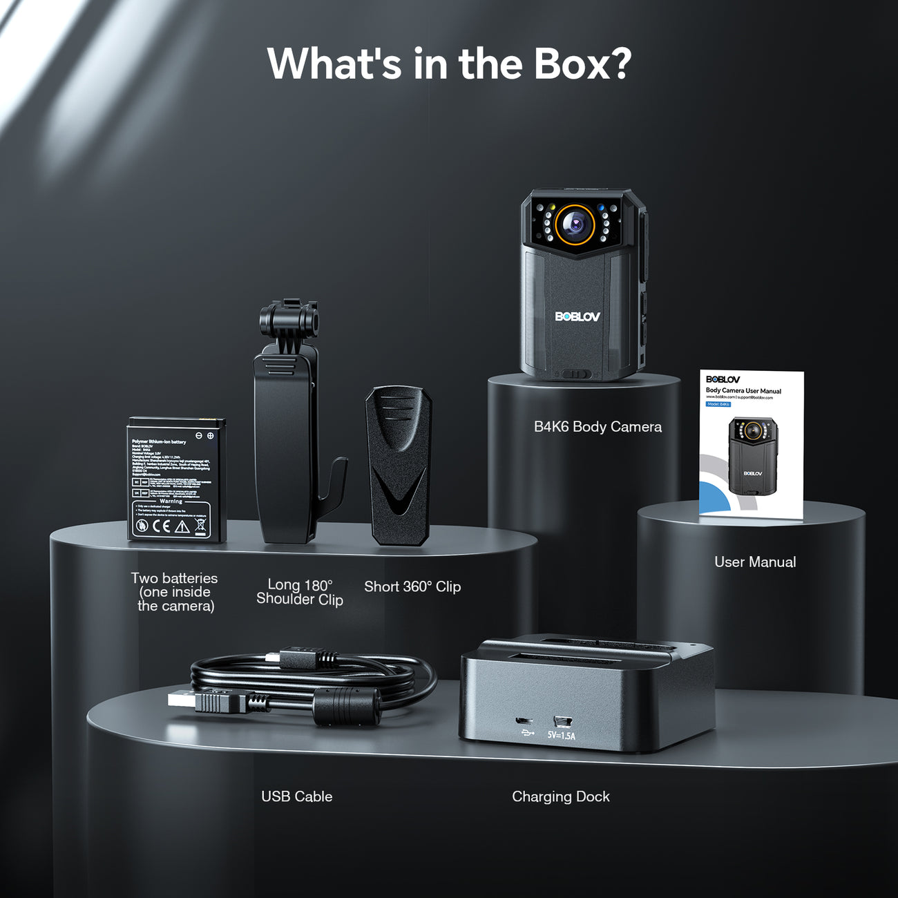 BOBLOV Body Camera 4K B4K6 with 2PCS Batteries, Body Cam with GPS Trac