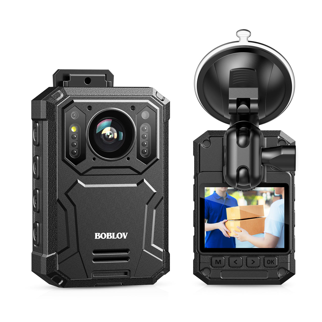 BOBLOV KJ23 Body Camera, 1296P Bodycam with Car Suction Mount, 14 Hour