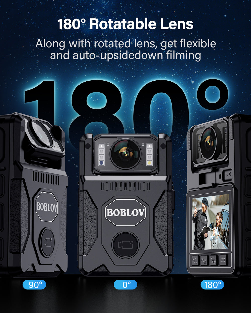 BOBLOV M7 128GB GPS Body Camera, 180° Rotate BodyCam, 13-15 Hrs Record