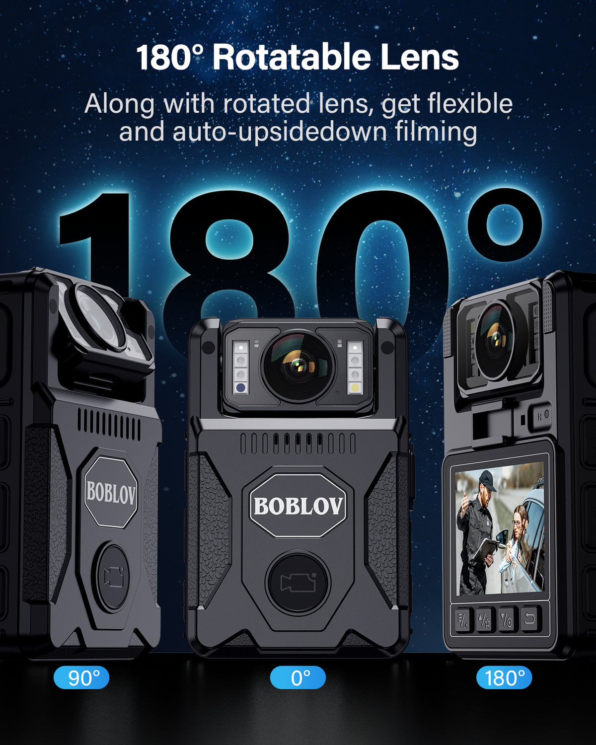 BOBLOV M7 128GB GPS Body Camera, 180° Rotate BodyCam, 13-15 Hrs Record