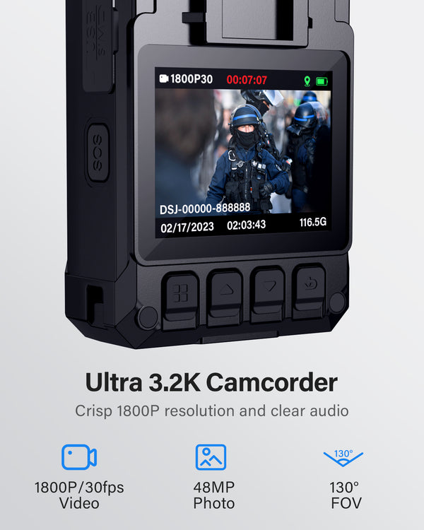 BOBLOV B4K3 Ultra 3.2K 128GB BodyCam with GPS, IP68, 13Hr Record