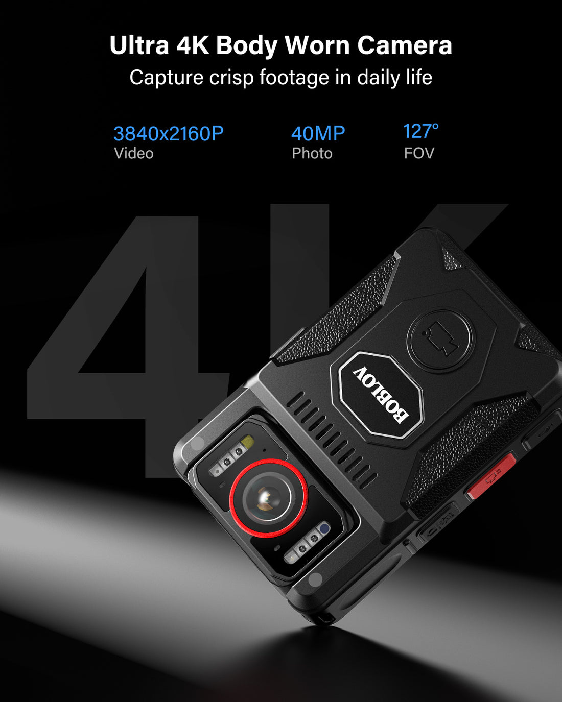 BOBLOV M7 Pro 4K GPS Body Camera, 180° Rotate BodyCam, 13-15 Hours Rec