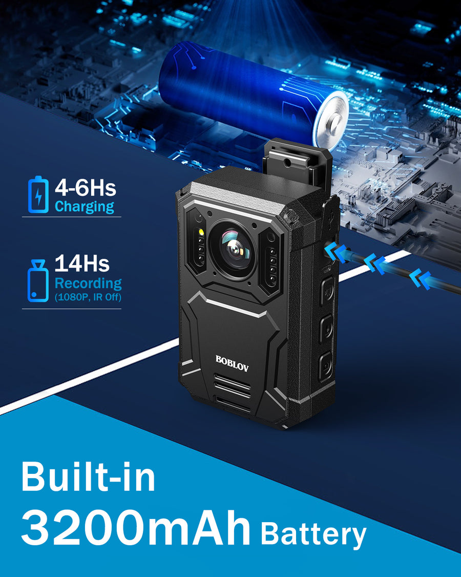 BOBLOV KJ23 Body Camera, 1296P Bodycam with Car Suction Mount, 14 Hour
