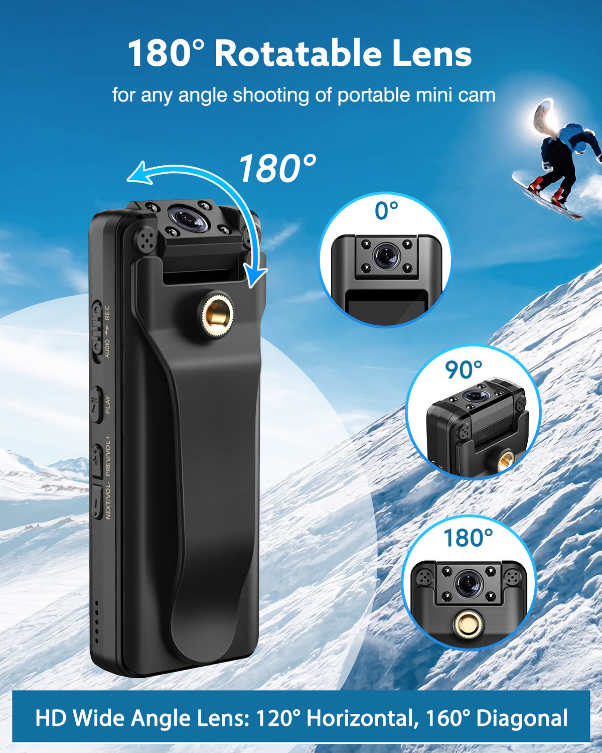 BOBLOV A22 Small Body Camera | 180° Rotatable Lens