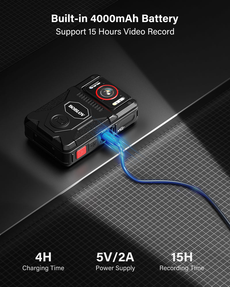 BOBLOV M7 Pro 4K GPS Body Camera, 180° Rotate BodyCam, 13-15 Hours Rec