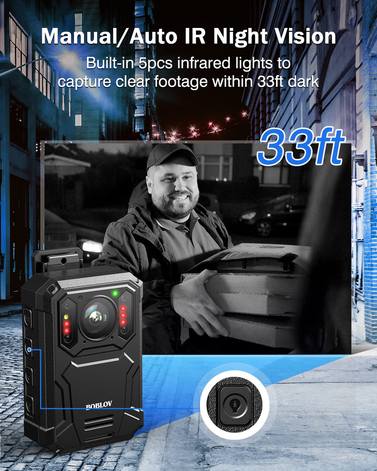 BOBLOV KJ23 Body Camera, 1296P Bodycam with Car Suction Mount, 14 Hour
