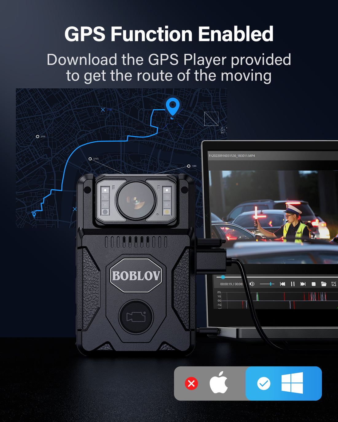 BOBLOV M7 128GB GPS Body Camera, 180° Rotate BodyCam, 13-15 Hrs Record