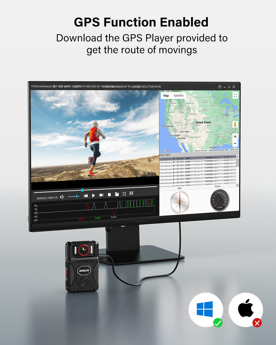 BOBLOV M7 Pro 4K GPS Body Camera, 180° Rotate BodyCam, 13-15 Hours Rec