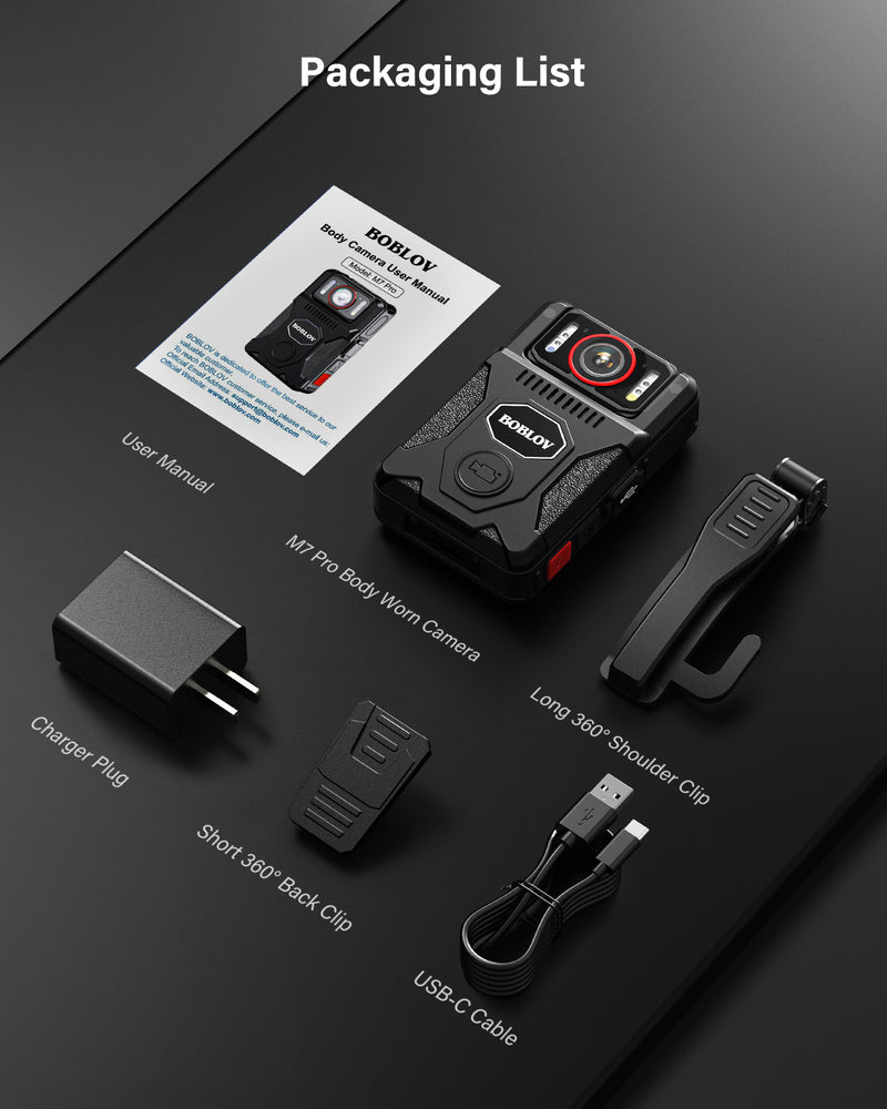 BOBLOV M7 Pro 4K GPS Body Camera, 180° Rotate BodyCam, 13-15 Hours Rec