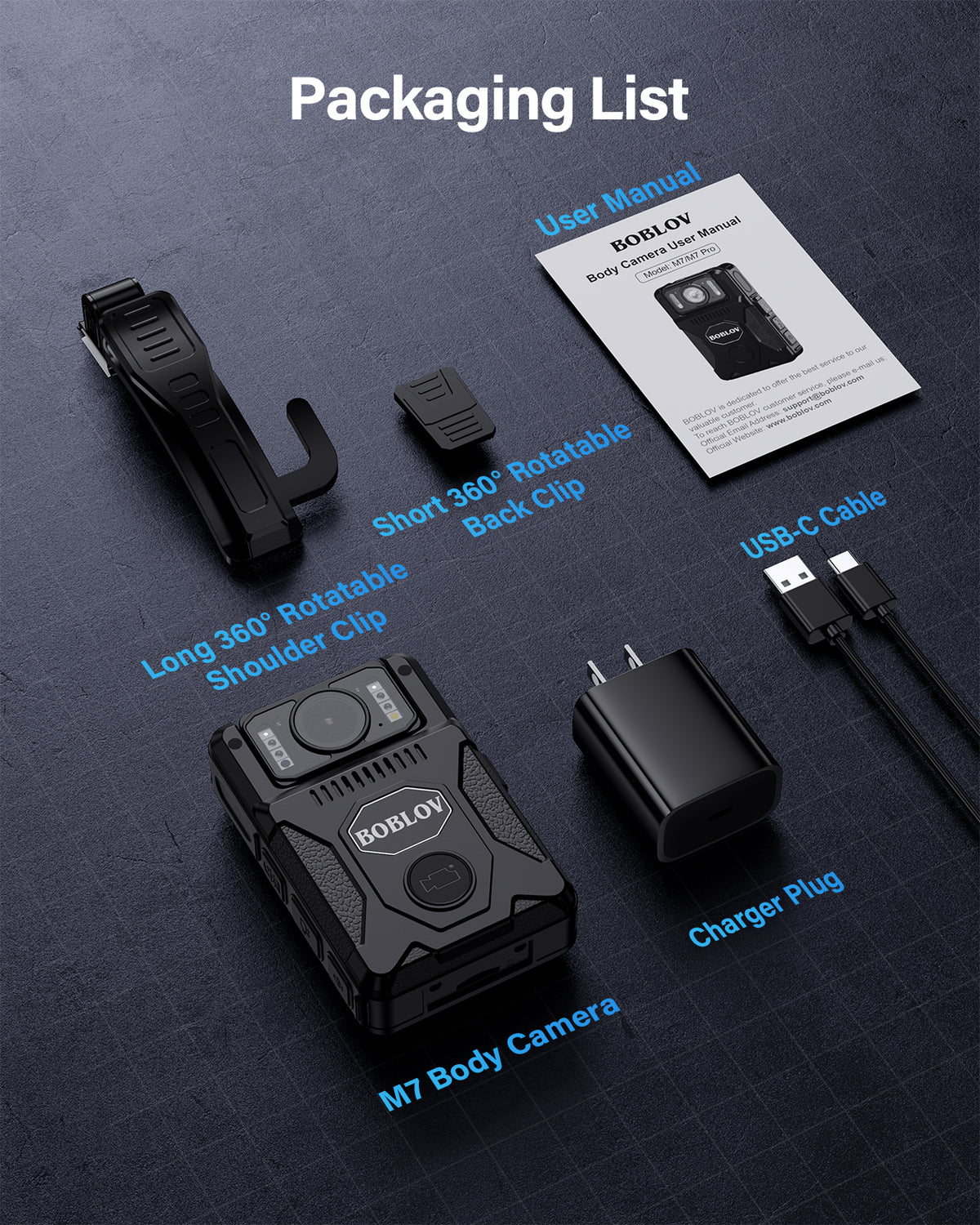 BOBLOV M7 128GB GPS Body Camera, 180° Rotate BodyCam, 13-15 Hrs Record