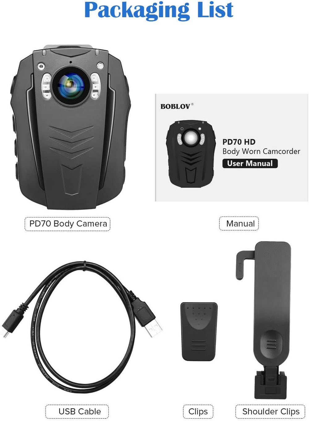 BOBLOV PD70 1296P High-Definition Body Camera with Night Vision